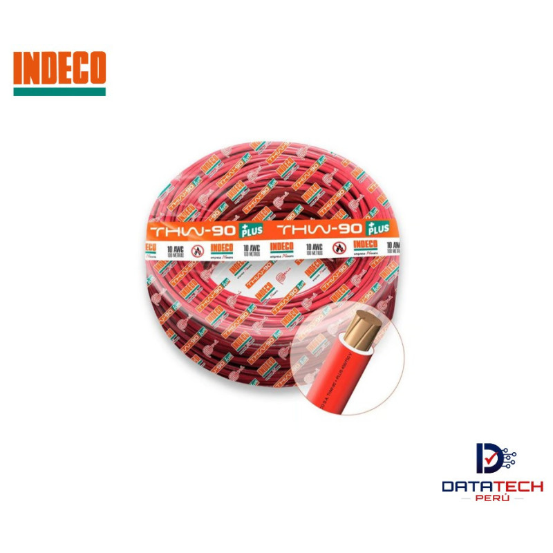 Cable eléctrico THW-90 Plus 10AWG 450/750V rollo por 100m Color Rojo INDECO